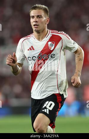 River Plate's midfielder Franco Mastantuono looks on during the 2025 Apertura Tournament of the ...