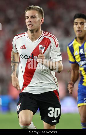 River Plate's midfielder Franco Mastantuono looks on during the 2025 Apertura Tournament of the ...
