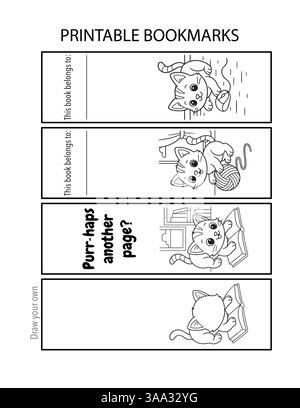 Cute printable color yourself bookmarks playful cats kittens ...