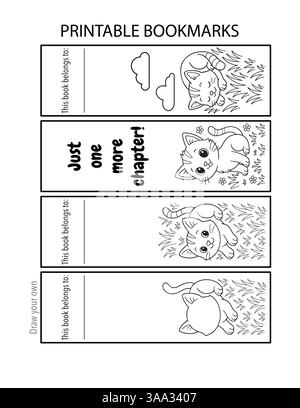 Cute printable color yourself bookmarks playful cats kittens ...