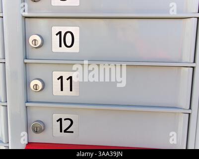 Clearly labeled community mailbox units designed for convenience and ...