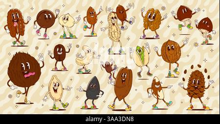 Seeds characters. Cartoon funny nut grain icons with smiling faces ...