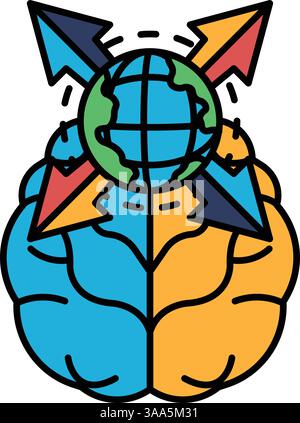 Arrows pointing to brain icon. Concept of mental health or intelligence ...