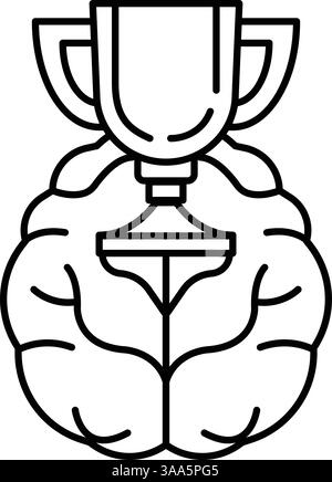 A brain with a trophy in the middle. The trophy is gold and the brain ...