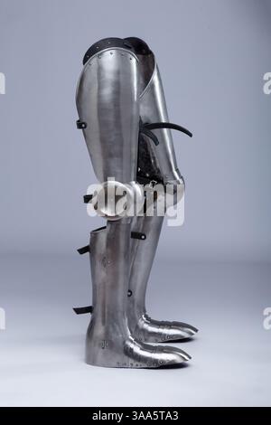 Medieval Steel Greaves for Knights. Full leg metal armor with knee and ...