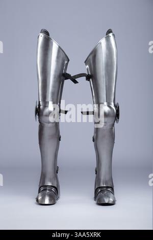 Medieval Steel Greaves for Knights. Full leg metal armor with knee and ...