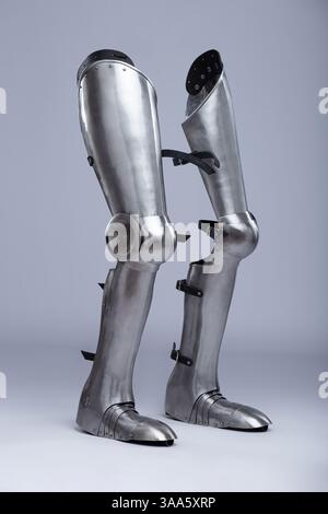 Medieval Steel Greaves for Knights. Full leg metal armor with knee and ...