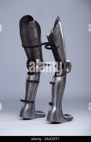 Medieval Steel Greaves for Knights. Full leg metal armor with knee and ...