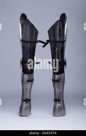 Medieval Steel Greaves for Knights. Full leg metal armor with knee and ...