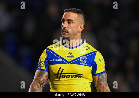 Paul Vaughan of Warrington Wolves during pre-game warm up during the ...