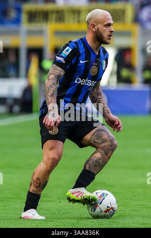 Federico Dimarco of FC Internazionale seen in action during Serie A 2025/26 football match ...