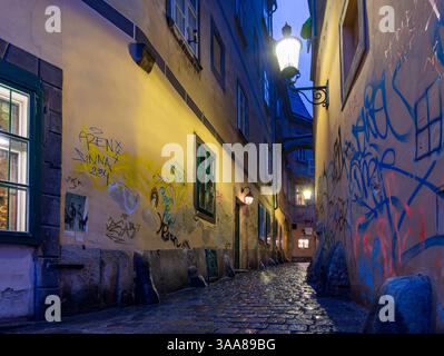 alley Griechengasse in Old Town at rainy day Vienna 01. Old Town Wien ...