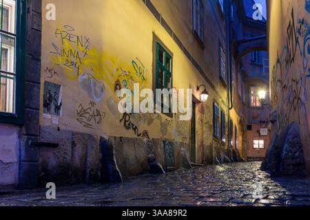 Vienna: alley Griechengasse in Old Town at rainy day in 01. Old Town ...