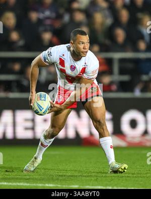 Moses Mbye of St. Helens during the Betfred Super League Round 7 match ...