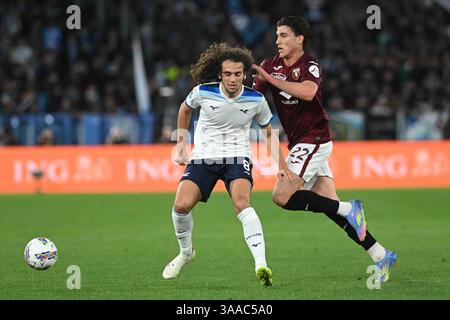 Cesare Casadei of Torino FC competes for the ball with Fabio Miretti of ...
