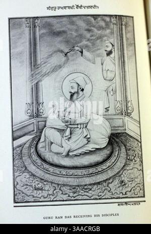 Illustration of Guru Ram Das receiving his disciples, from 'The Sikh ...