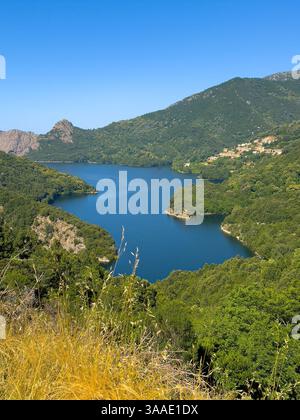 Ocana, Corsica, France - July 8, 2024: Green mountain landscape with ...