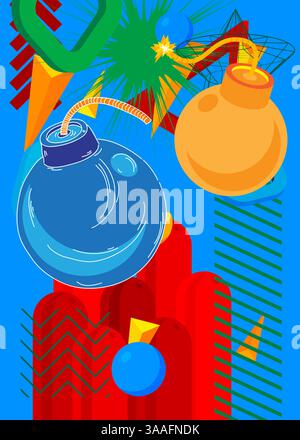 Bomb geometrical graphic retro theme background. Minimal geometric ...