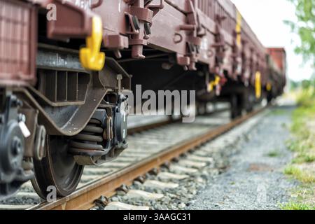 Goods train with goods wagons at a marshalling yard in Europe Stock ...