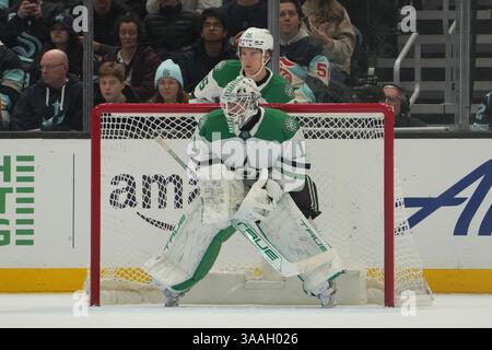 Dallas Stars defenseman Thomas Harley reacts after scoring a second ...