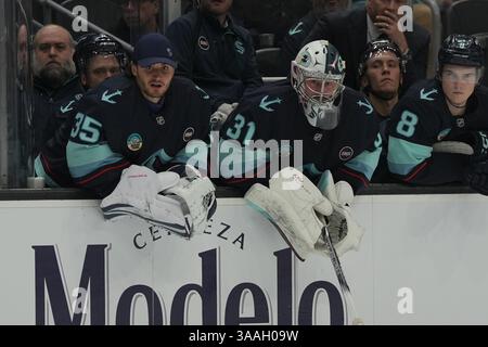 Seattle Kraken goaltender Philipp Grubauer during an NHL hockey game ...