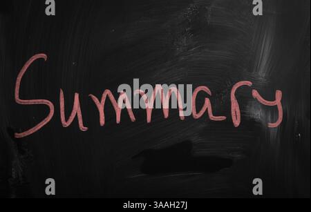 Summary handwritten with white chalk on a blackboard Stock Photo - Alamy