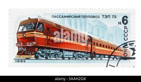 Postage stamp with a picture of a train Stock Photo - Alamy