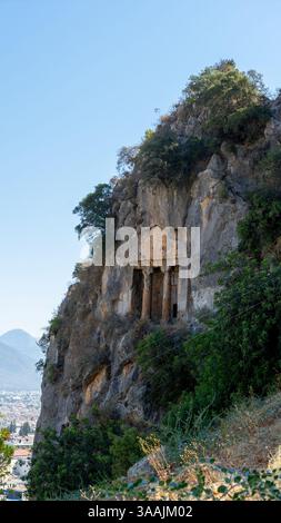 Rock hewn tombs at ancient Telmessos in Lycia, Fethiye, Turkey Stock ...