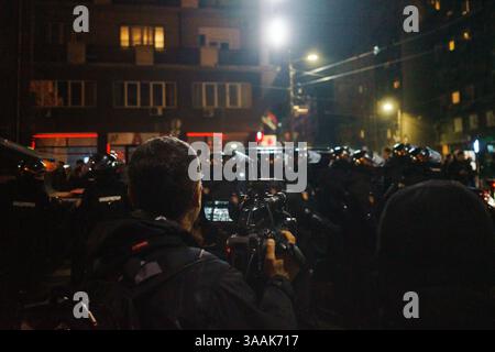 BELGRADE, SERBIA - MARCH 15, 2025: Large crowd on Trg Slavija Square on ...