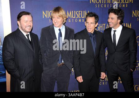 Ricky Gervais, Owen Wilson, Ben Stiller and Shawn Levy attend the ...