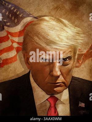 Donald Trump portrait with American Flag Stock Photo - Alamy