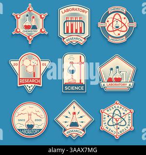 Set of laboratory research elements with flasks, tubes and molecular ...