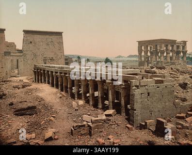 Photochrom print of the Philae temple complex, interior side, Egypt ...
