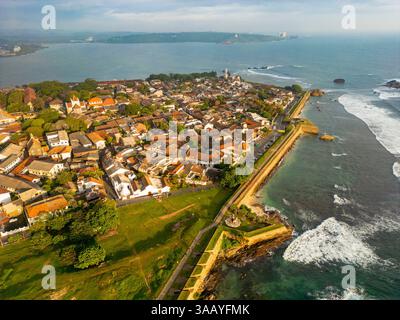 Aerial view of Galle Fort with its historic stone walls, the clock ...