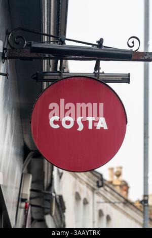 Round hanging sign outside of a Costa coffee shop. March 2025 Stock ...