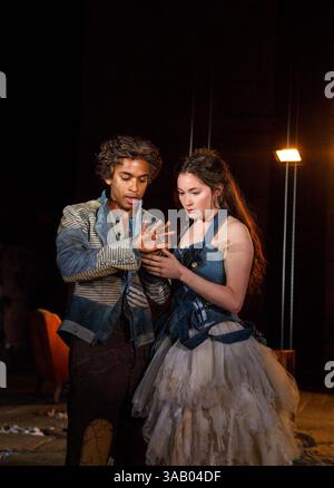I/i: Hiran Abeysekera (Posthumus), Bethan Cullinane (Innogen / Imogen) in CYMBELINE by ...