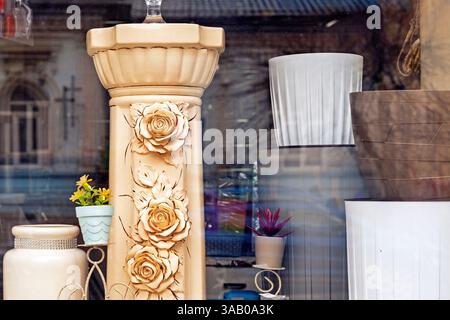 collection of decorative flower pots with textured patterns at garden ...