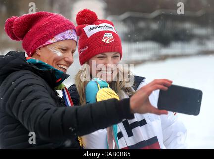United States' Jessie Diggins poses after winning the women's cross ...