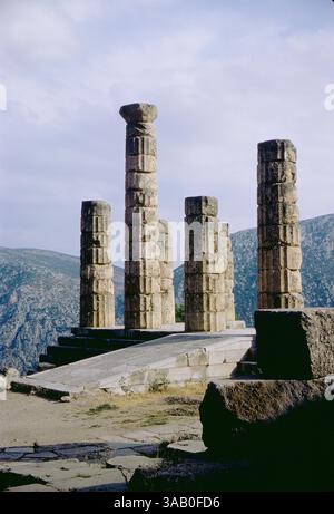 Delphi Temple of Apollo, valley of Phocis, Greece. Delphi was ...