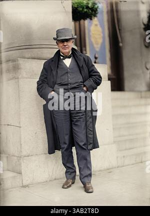 Thomas Alva Edison standing standing outside the Edison Laboratories ...