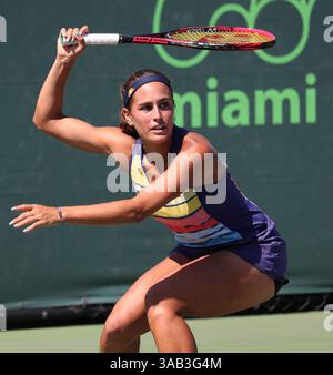 March 25, 2018: Monica Puig of Puerto Rico plays a backhand against ...