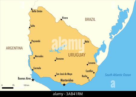 Uruguay political map with capital Montevideo, national borders and ...