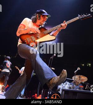 April 6, 2018: Bassist Cameron Duddy of the band Midland performs at ...
