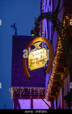 Sign at the Restaurant Au Fer Rouge, Colmar, Departement Haut-Rhin ...
