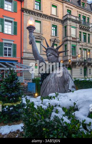 Sankt Gallen, Switzerland - January 1, 2025: Christmas decorated street ...