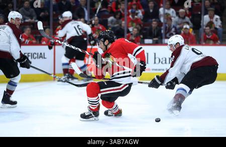 The Chicago Blackhawks' Nick Schmaltz (8) and the Colorado Avalanche's ...
