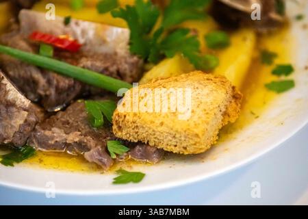 Traditional rustic Brazilian soup known as vaca atolada, prepared with ...
