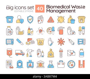 Biomedical waste management line color icons set Stock Vector Image ...