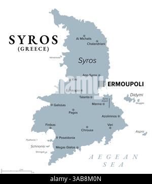 Syros Island in the Aegean Sea on a colored elevation map Stock Photo ...