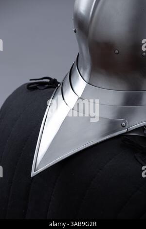 Close-up of medieval armor neck protection with chainmail. A detailed ...